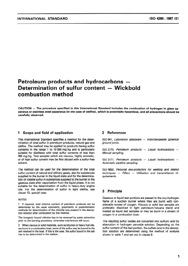 ISO 4260:1987 - Petroleum products and hydrocarbons — Determination of ...