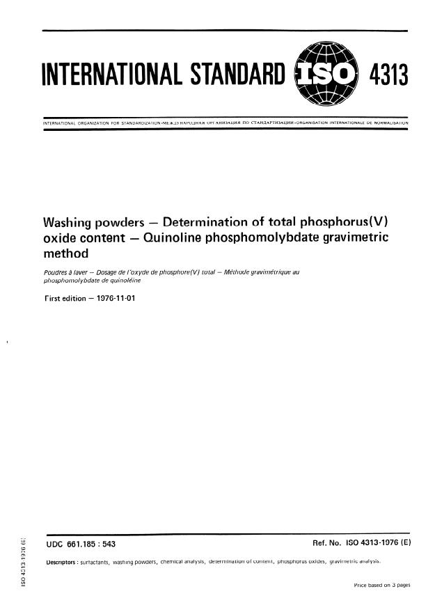 ISO 4313:1976 - Washing powders — Determination of total phosphorus(V ...