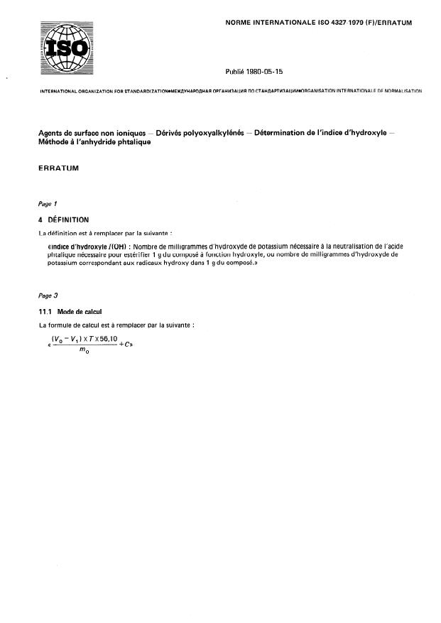 ISO 4327:1979 - Non-ionic surface active agents — Polyalkoxylated derivatives — Determination of