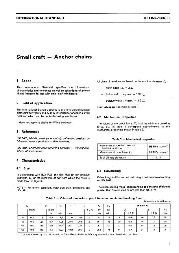 ISO 4565:1986 - Small craft — Anchor chains