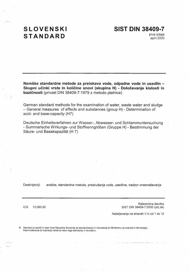 SIST DIN 38409-7:2000 - Nemške standardne metode za preiskavo vode, odpadne vode in usedlin - Skupni