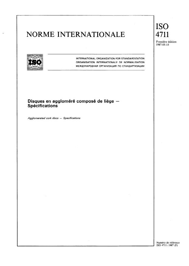 ISO 4711:1987 - Agglomerated cork discs — Specifications