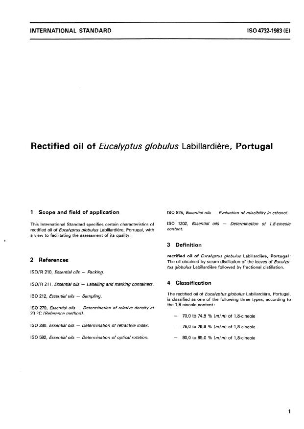 ISO 4732:1983 - Rectified oil of Eucalyptus globulus Labillardière, Portugal