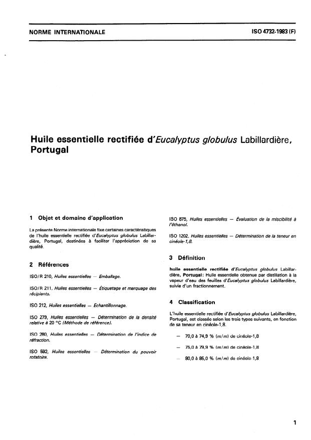 ISO 4732:1983 - Rectified oil of Eucalyptus globulus Labillardière, Portugal