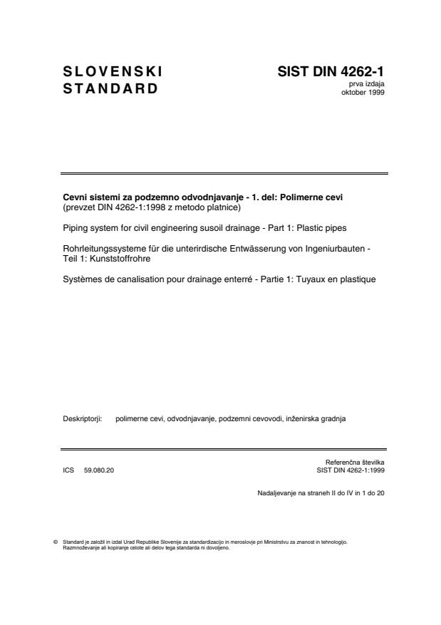 SIST DIN 4262-1:1999 - Rohrleistungsysteme für die unterirdische ...