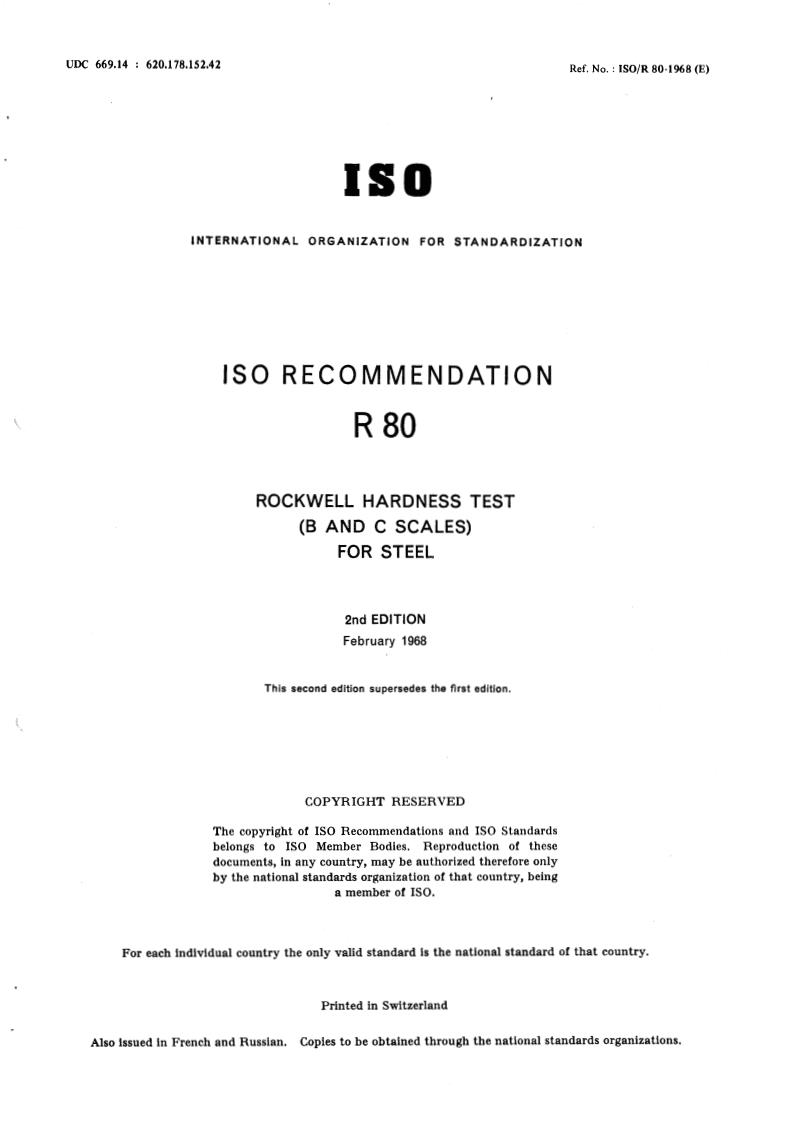 ISO/R 80:1968 - Title missing - Legacy paper document
