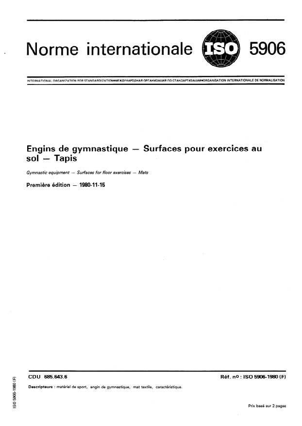 ISO 5906:1980 - Gymnastic equipment — Surfaces for floor exercices — Mats