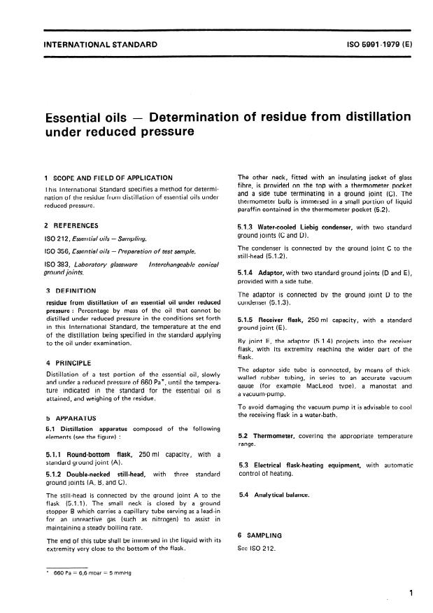 ISO 5991:1979 - Essential oils — Determination of residue from ...