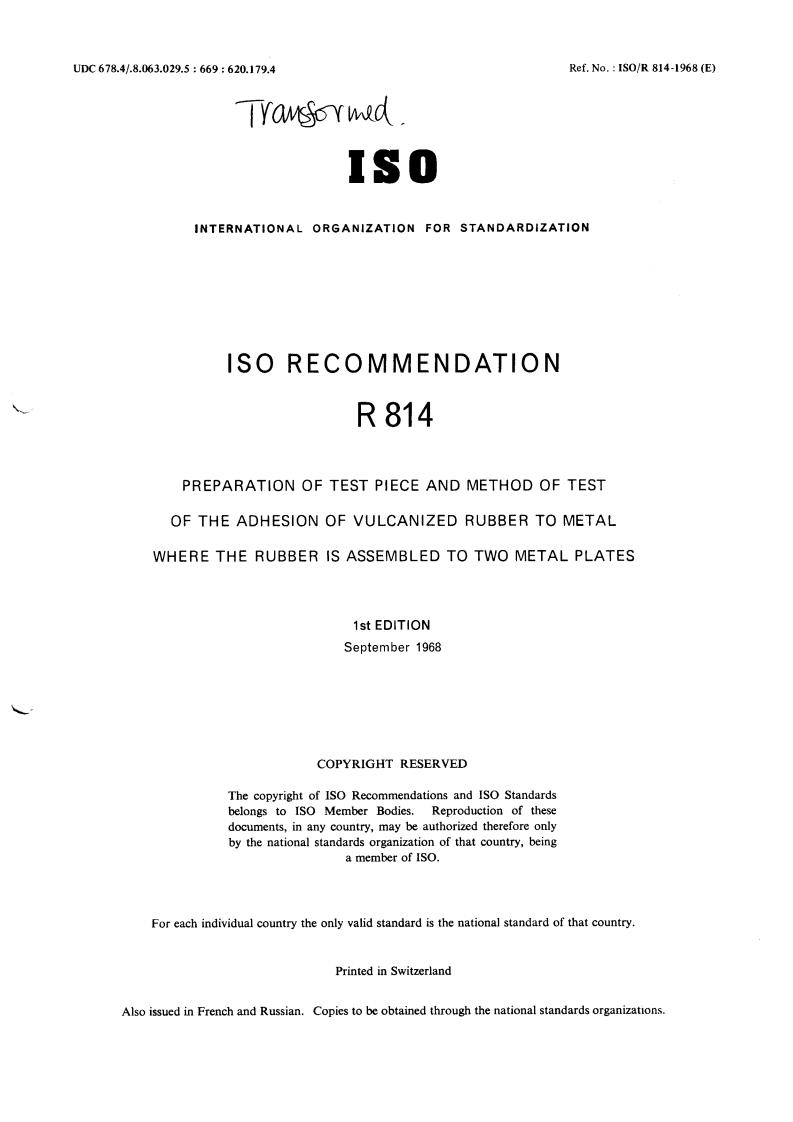 ISO/R 814:1968 - Title missing - Legacy paper document