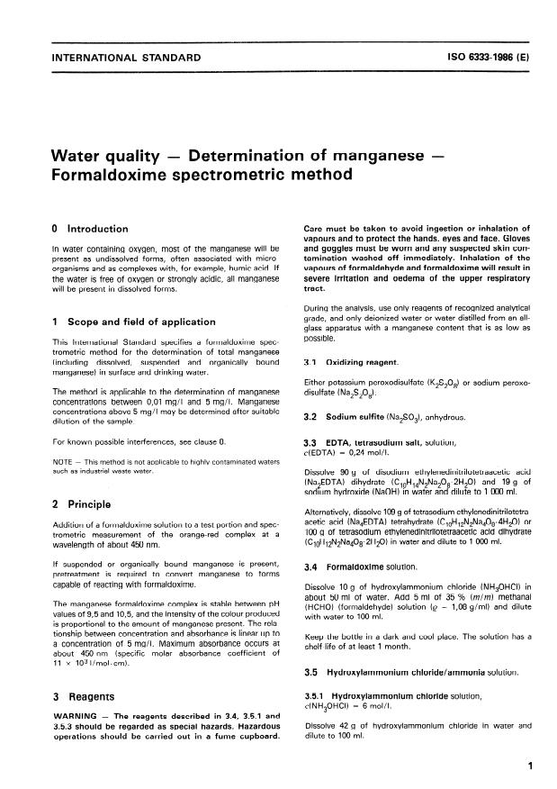 ISO 6333:1986 - Water quality — Determination of manganese ...