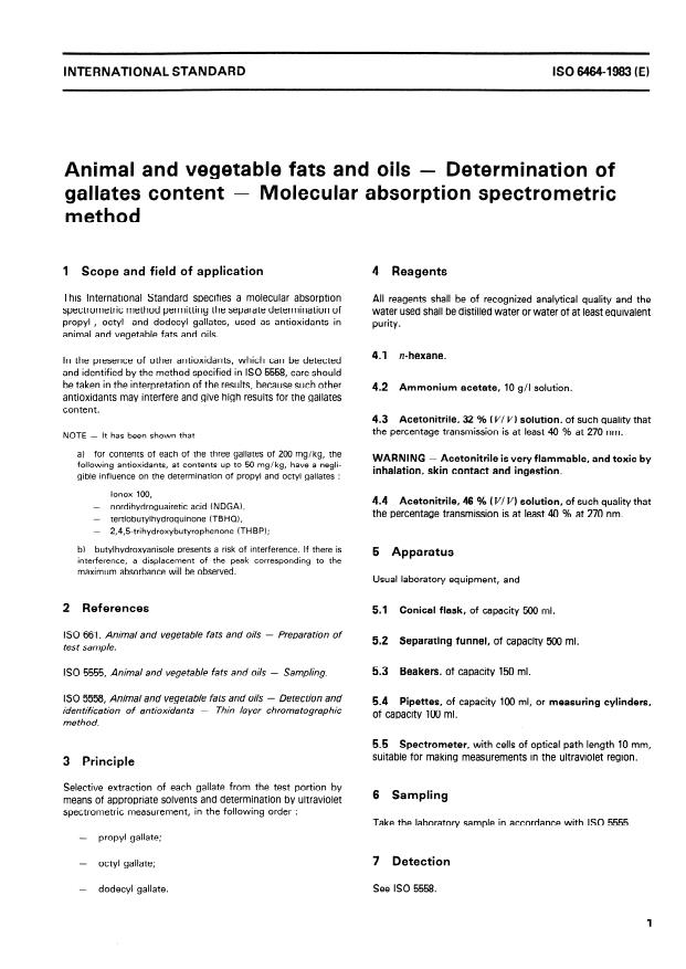 ISO 6464:1983 - Animal and vegetable fats and oils — Determination of ...