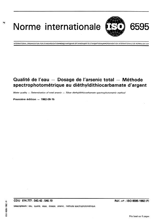 ISO 6595:1982 - Water quality — Determination of total arsenic — Silver ...