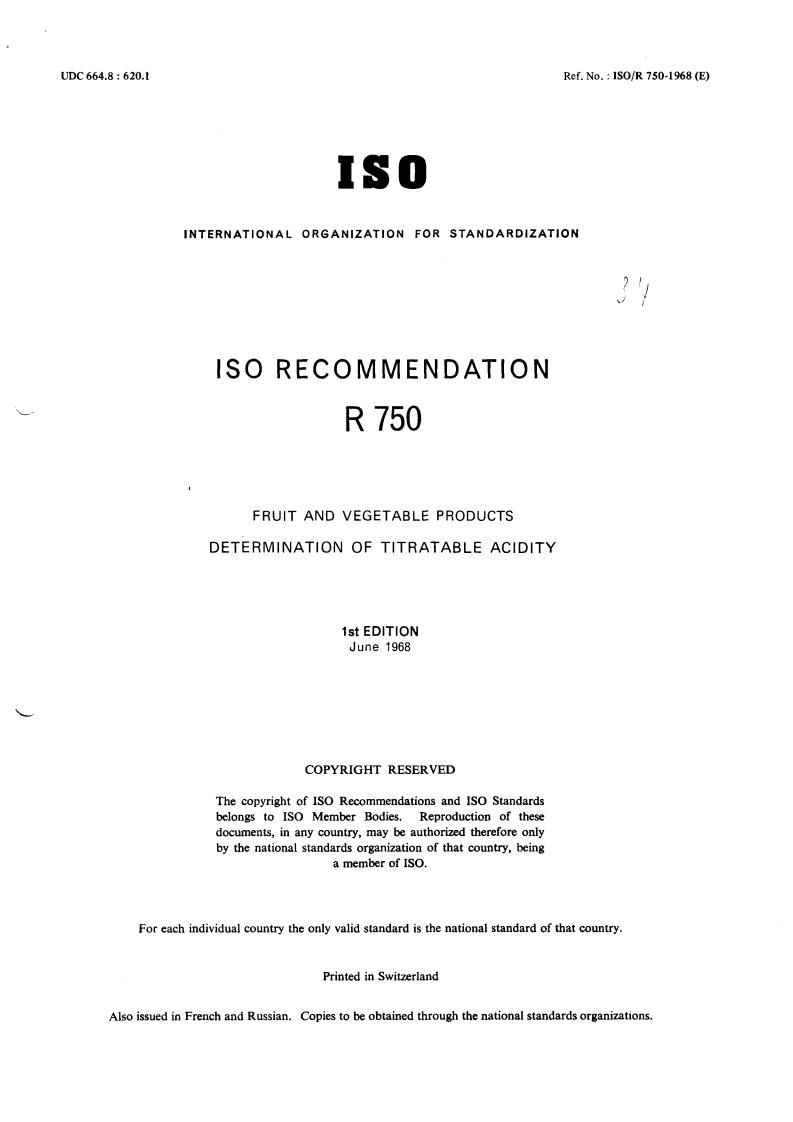 ISO/R 750:1968 - Title missing - Legacy paper document