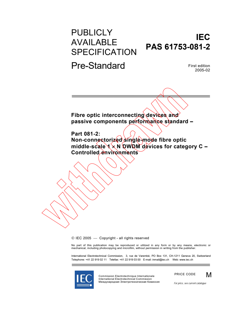 IEC PAS 61753-081-2:2005 - Fibre optic interconnecting devices and passive components performance