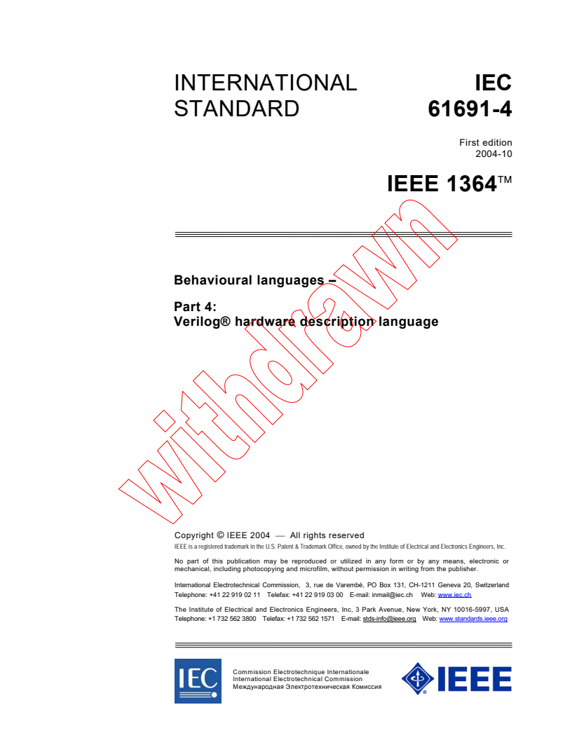 IEC 61691-4:2004 - Behavioural languages - Part 4: Verilog® hardware description language
