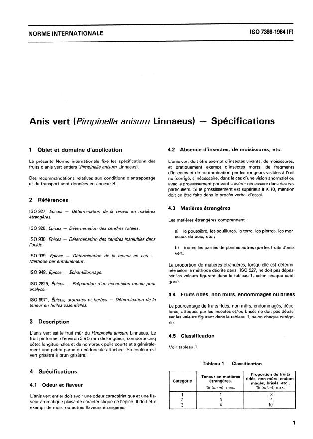 ISO 7386:1984 - Aniseed (Pimpinella anisum Linnaeus) — Specification