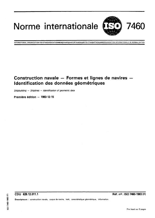 ISO 7460:1983 - Shipbuilding — Shiplines — Identification of geometric data