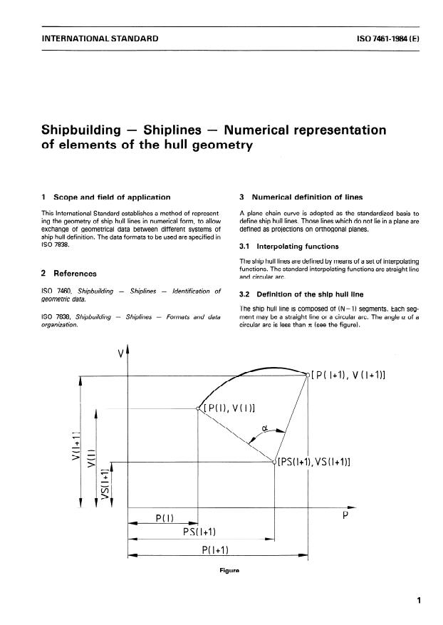 ISO 7461:1984 - Shipbuilding — Shiplines — Numerical representation of elements of the hull geometry