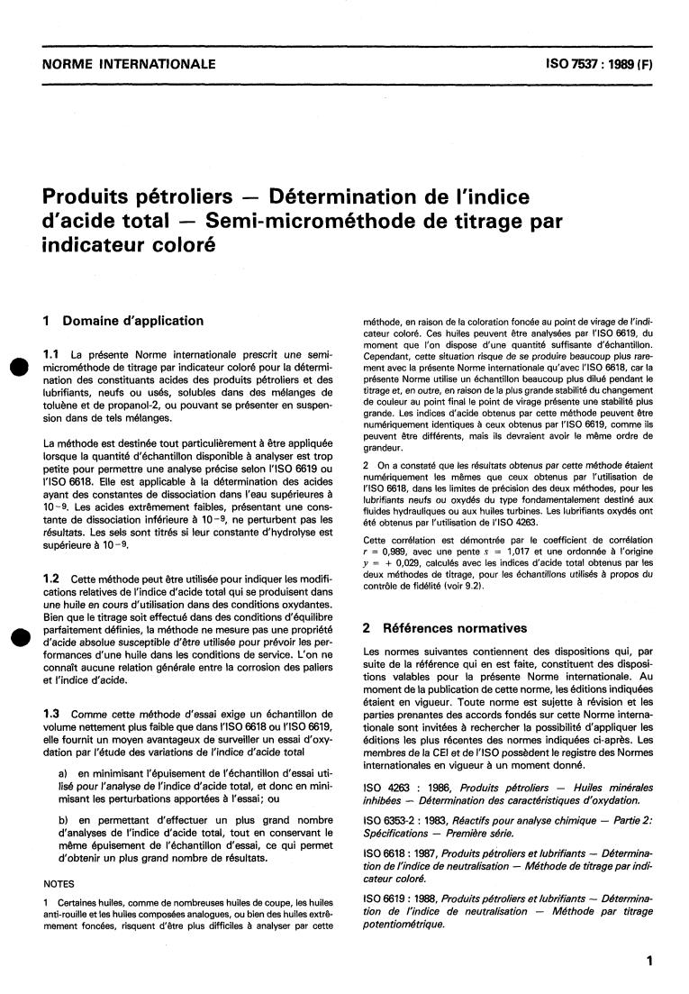 ISO 7537:1989 - Petroleum products — Determination of total acid number — Semi-micro