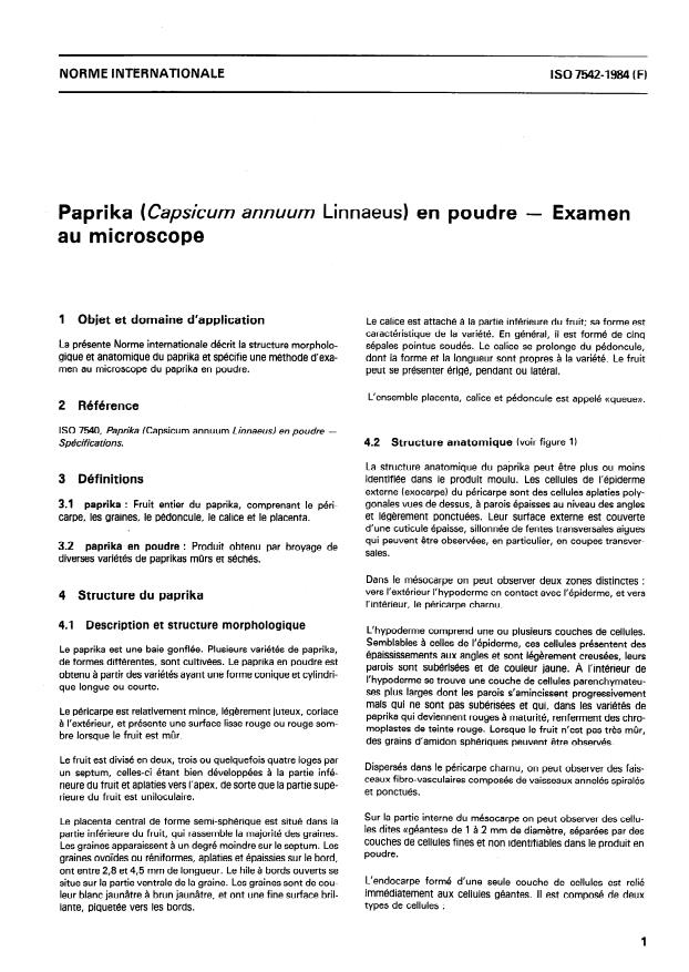 ISO 7542:1984 - Ground (powdered) paprika (Capsicum annuum Linnaeus) — Microscopical examination