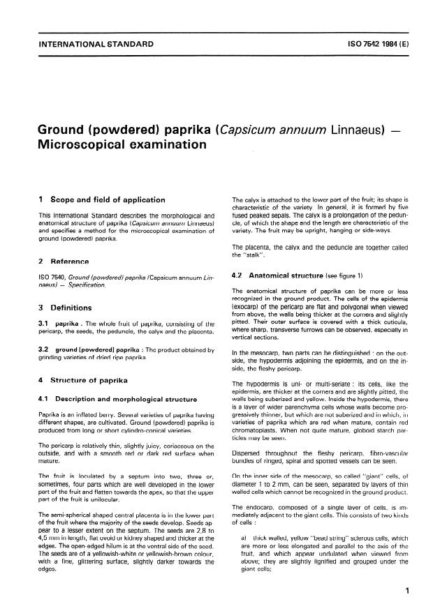 ISO 7542:1984 - Ground (powdered) paprika (Capsicum annuum Linnaeus) — Microscopical examination