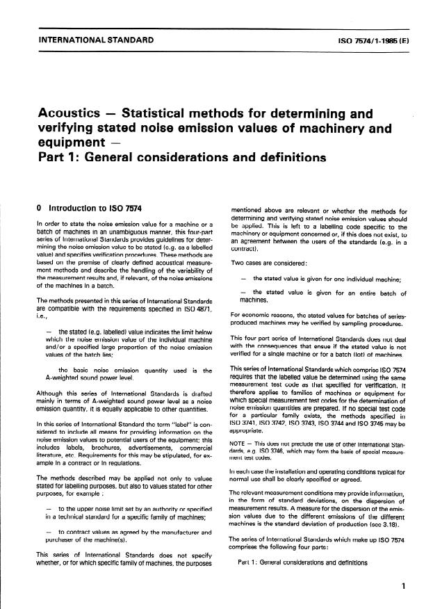 ISO 7574-1:1985 - Acoustics — Statistical methods for determining and ...