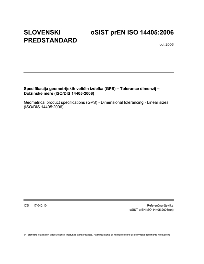 EN ISO 14405-1:2010 - Geometrical product specifications (GPS) - Dimensional tolerancing - Part 1: