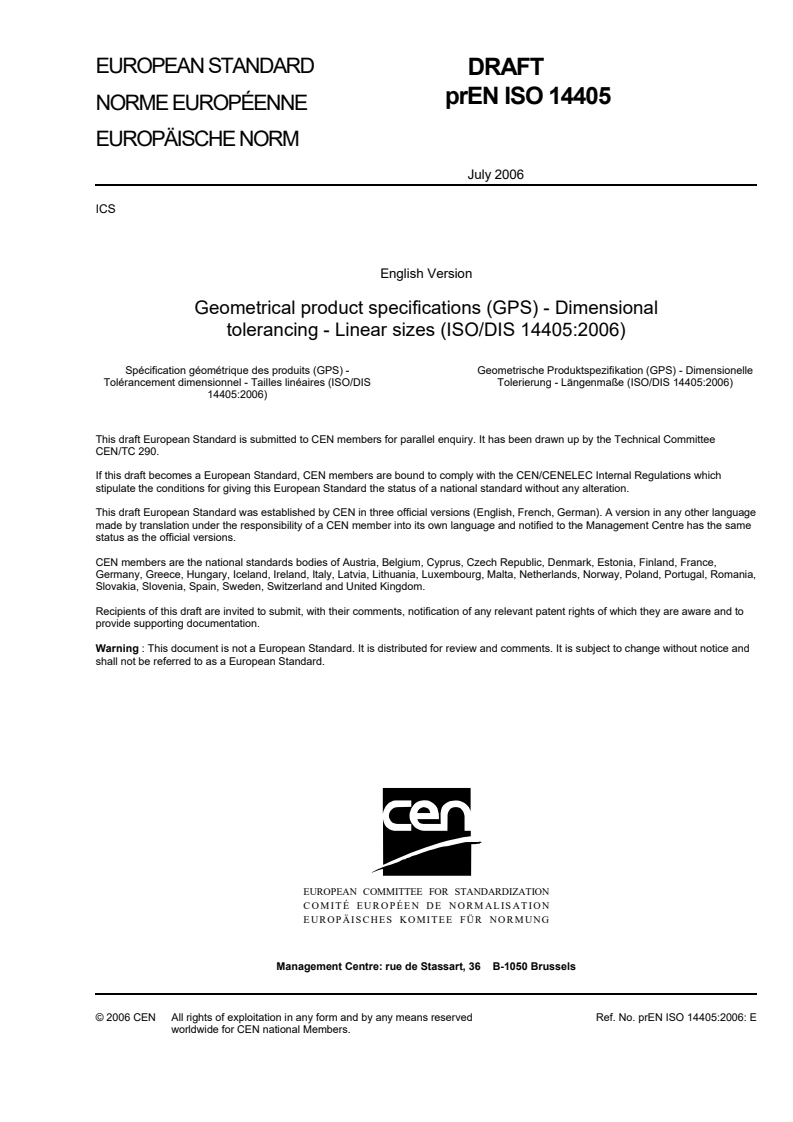 EN ISO 14405-1:2010 - Geometrical product specifications (GPS) - Dimensional tolerancing - Part 1: