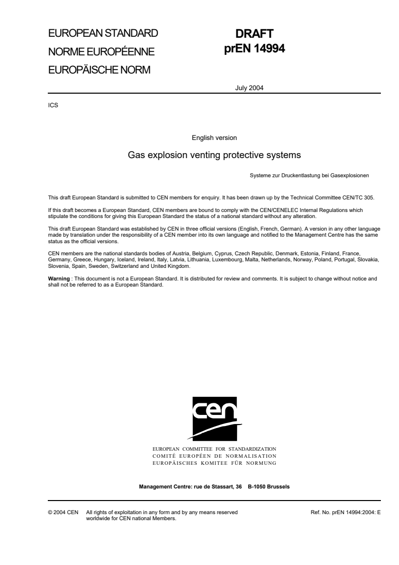 EN 14994:2007 - Gas explosion venting protective systems