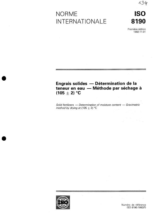 ISO 8190:1992 - Solid fertilizers — Determination of moisture content ...