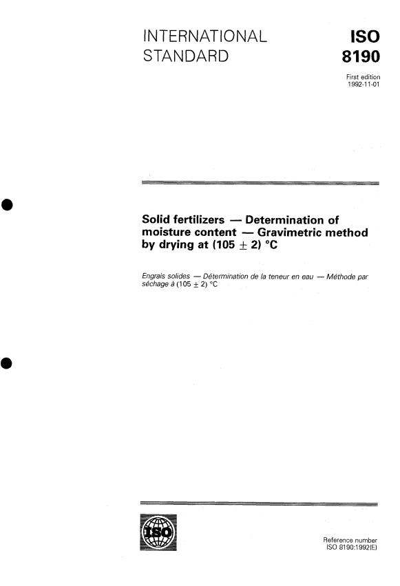 ISO 8190:1992 - Solid fertilizers — Determination of moisture content ...