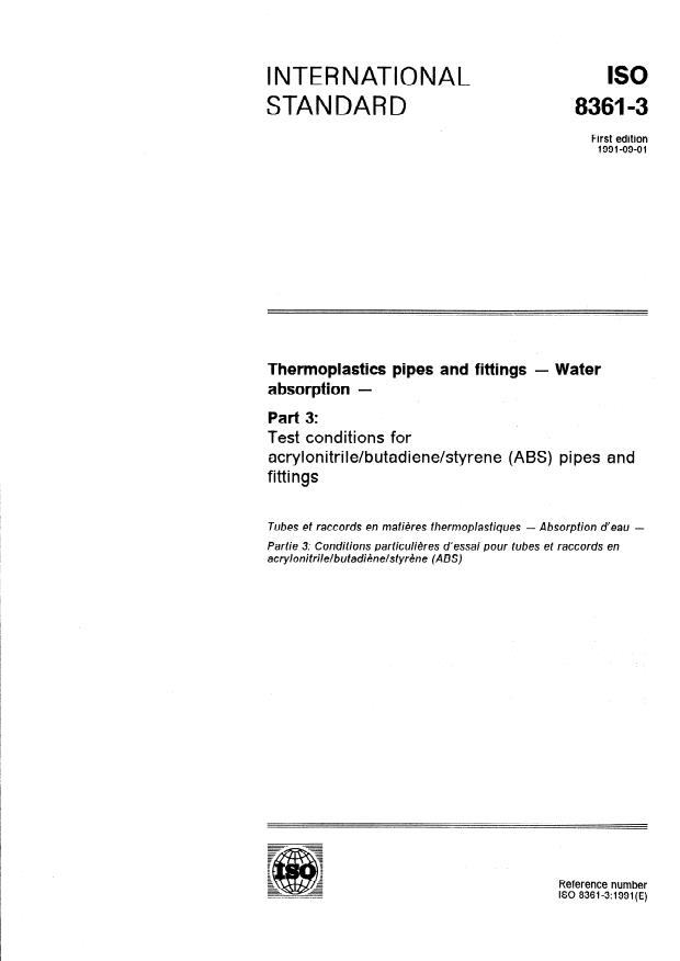 ISO 8361-3:1991 - Thermoplastics pipes and fittings — Water absorption ...