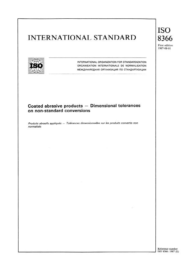 ISO 8366:1987 - Coated abrasive products — Dimensional tolerances on non-standard conversions