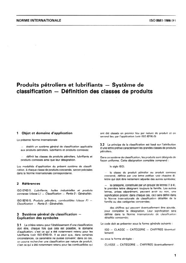 ISO 8681:1986 - Petroleum products and lubricants — Method of classification — Definition of classes
