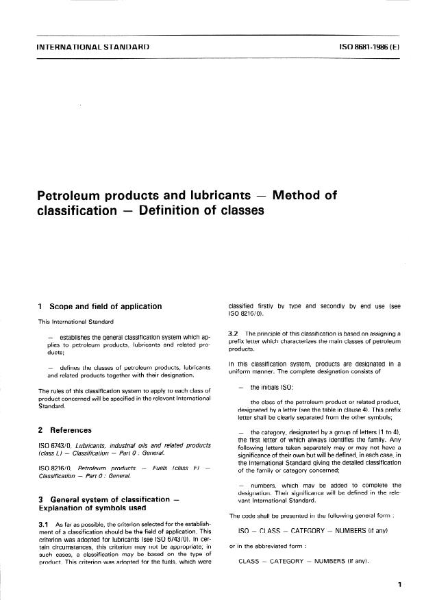 ISO 8681:1986 - Petroleum products and lubricants — Method of classification — Definition of classes