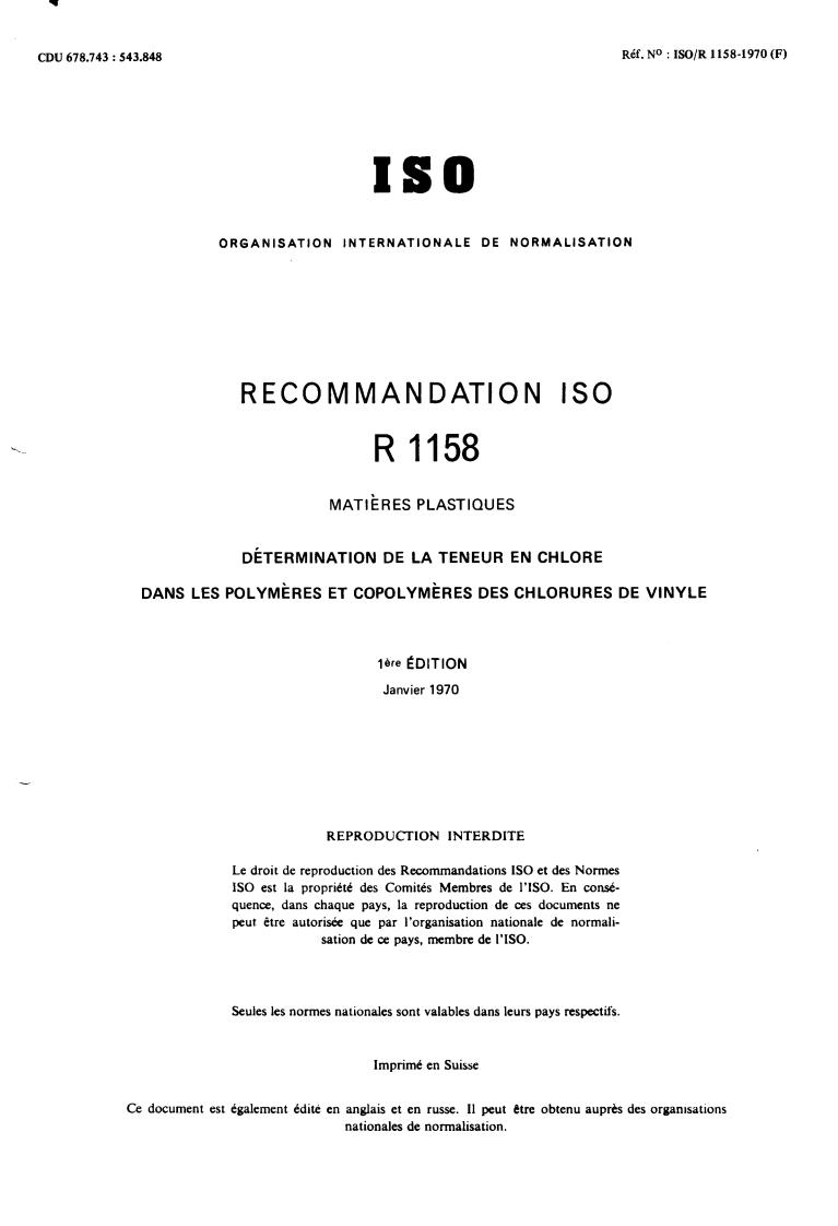 ISO/R 1158:1970 - Title missing - Legacy paper document