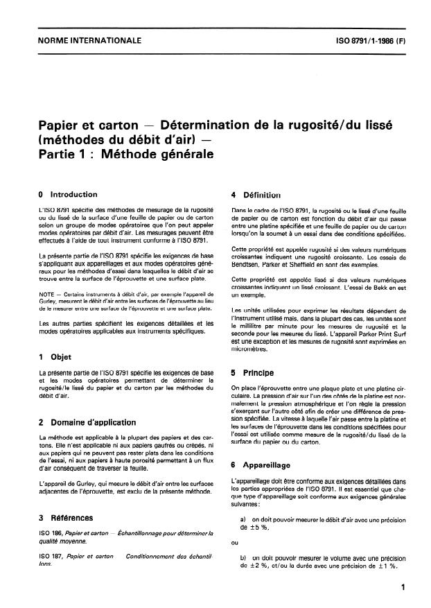 ISO 8791-1:1986 - Paper and board — Determination of roughness/smoothness (air leak methods) — Part