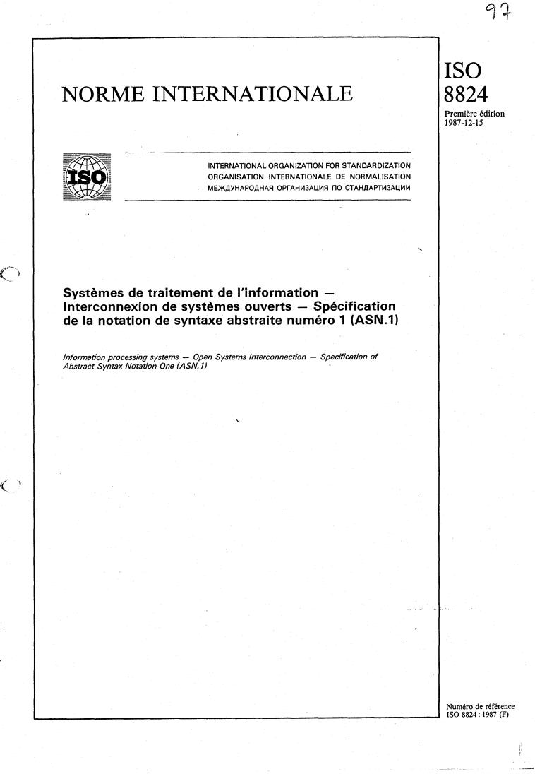 ISO 8824:1987 - Information processing systems — Open Systems Interconnection — Specification of