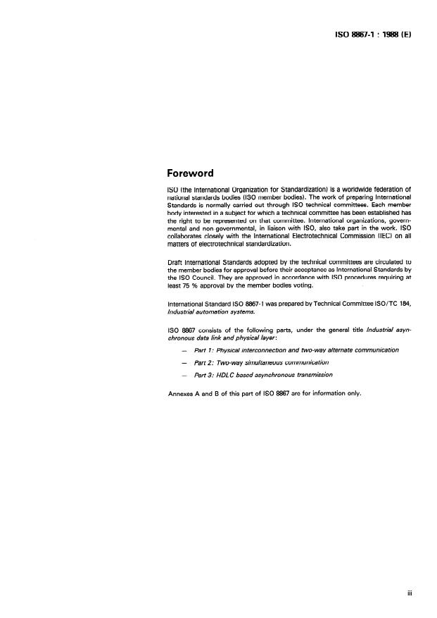ISO 8867-1:1988 - Industrial asynchronous data link and physical layer ...