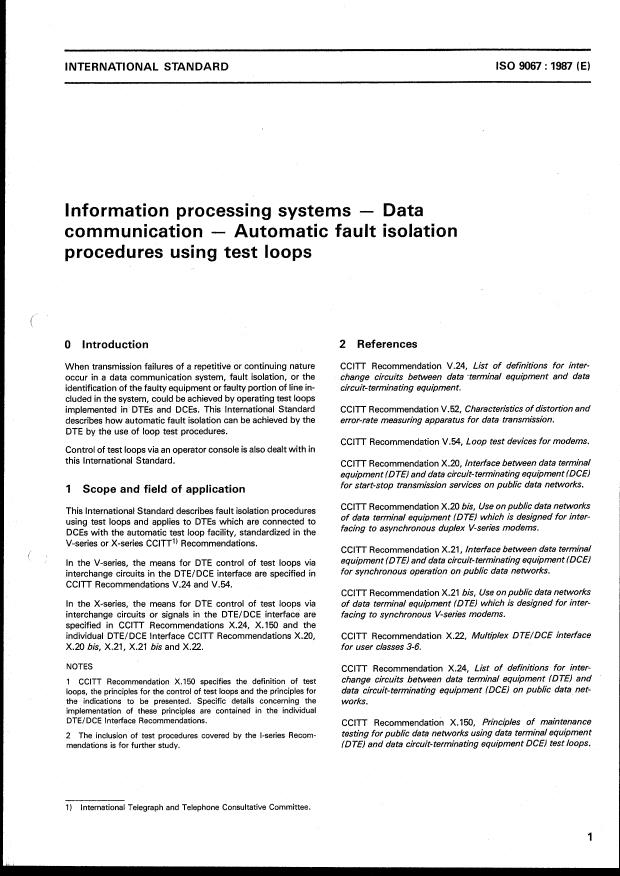 ISO 9067:1987 - Information processing systems — Data communication — Automatic fault isolation