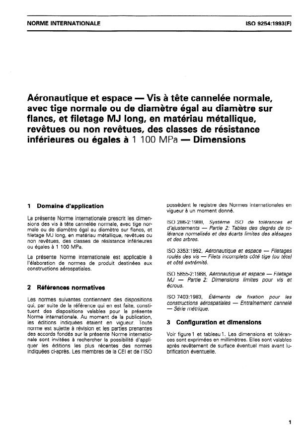 ISO 9254:1993 - Aerospace — Bolt, normal spline head, normal or pitch diameter shank, long length MJ