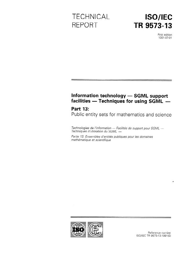 ISO/IEC TR 9573-13:1991 - Information technology — SGML support facilities — Techniques for using