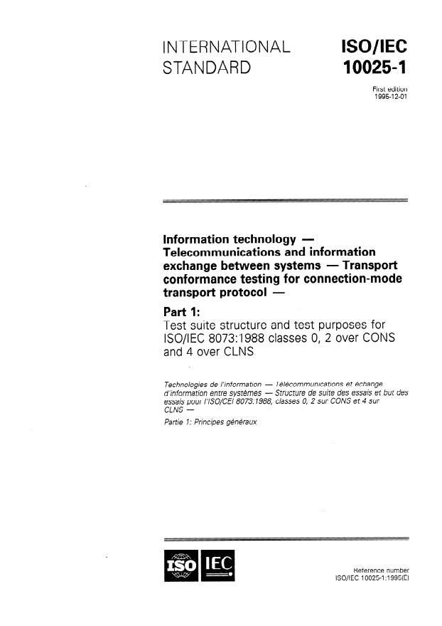 ISO/IEC 10025-1:1995 - Information technology — Telecommunications and information exchange between