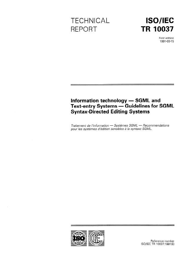 ISO/IEC TR 10037:1991 - Information technology — SGML and Text-entry Systems — Guidelines for SGML