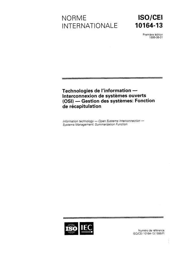 ISO/IEC 10164-13:1995 - Information technology — Open Systems Interconnection — Systems Management: