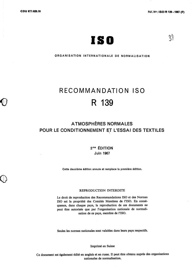 ISO/R 139:1967 - Title missing - Legacy paper document