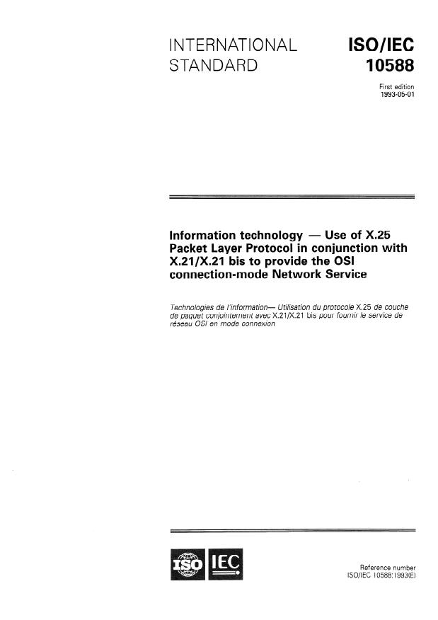 ISO/IEC 10588:1993 - Information technology — Use of X.25 Packet Layer ...