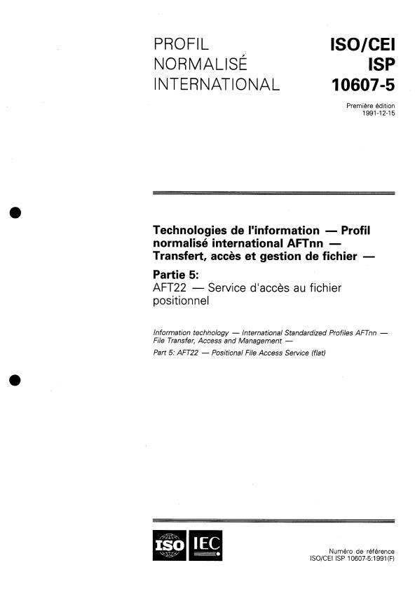 ISO/IEC ISP 10607-5:1991 - Information technology — International Standardized Profiles AFTnn — File