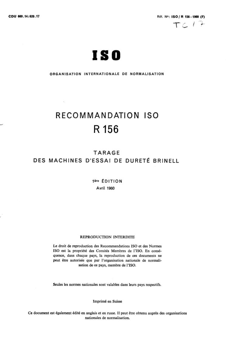 ISO/R 156:1960 - Title missing - Legacy paper document