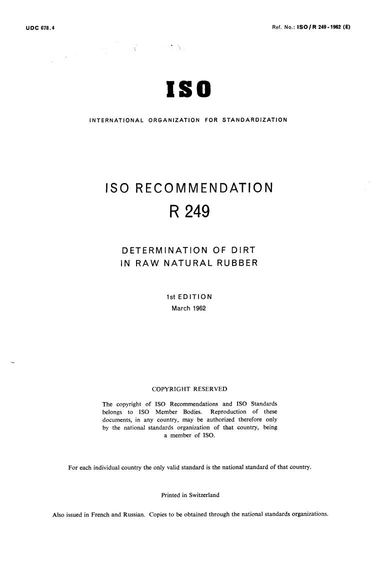 ISO/R 249:1962 - Title missing - Legacy paper document